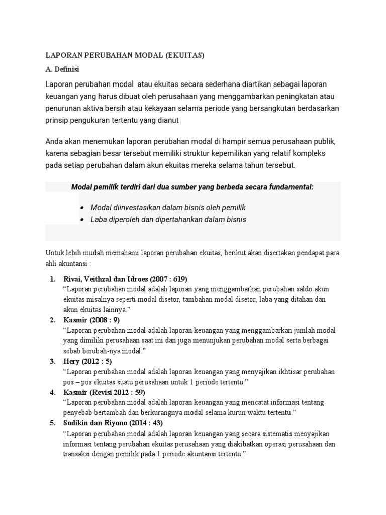 Fungsi dan Unsur Laporan Perubahan Modal | PDF | Pengelolaan Keuangan ...