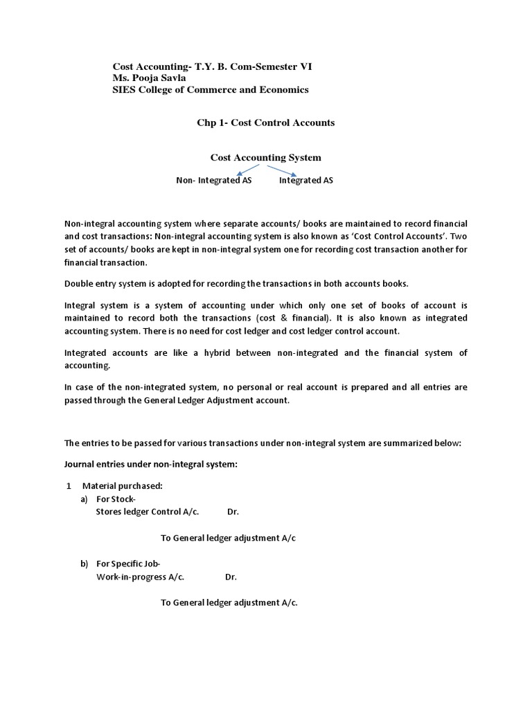 Cost Control Accounts Journal Format and Questions | PDF | Cost Of ...