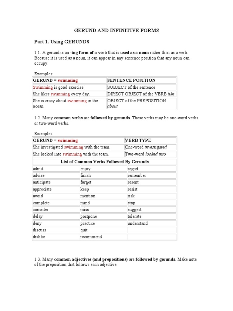Gerund and Infinitive Forms | PDF | Verb | Adjective