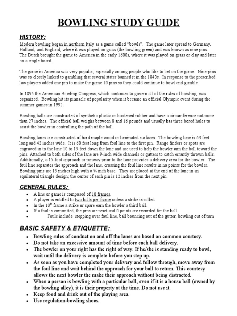 Bowling Study Guide Modified 2014 | PDF | Team Sports | Games Of ...