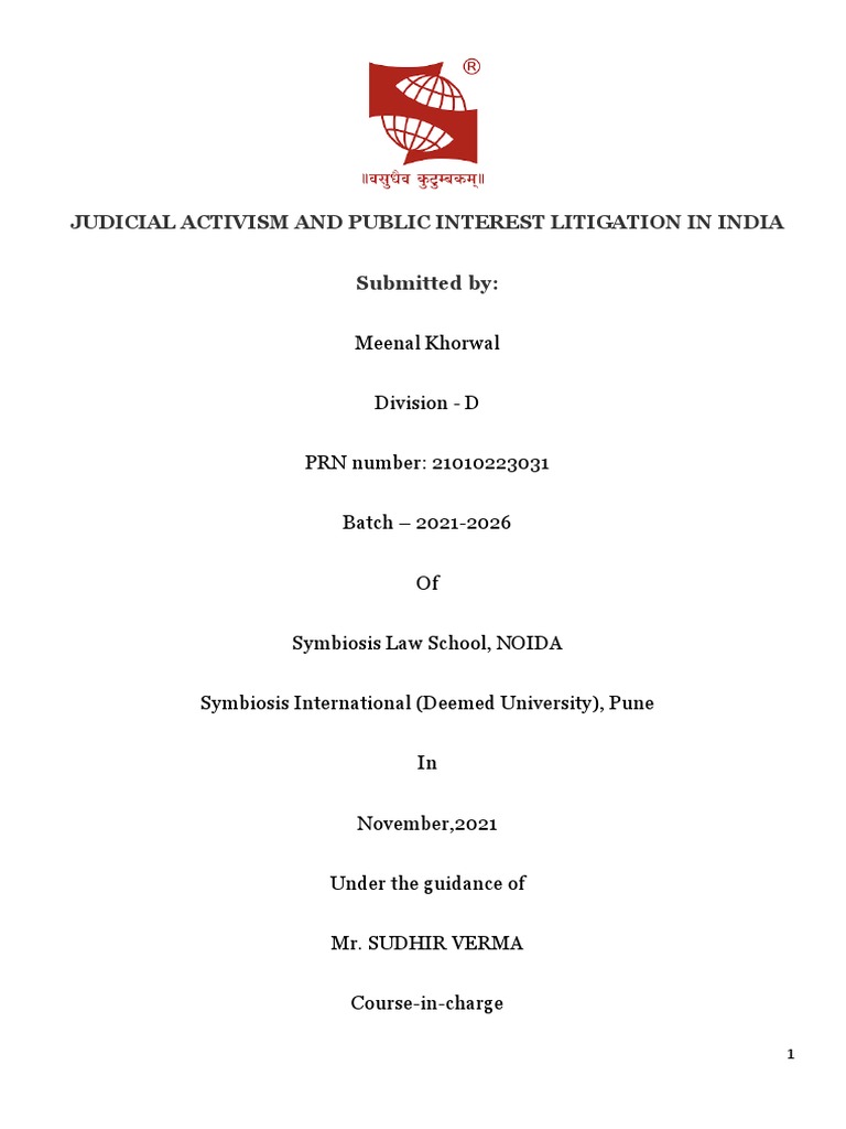 Judicial Activism and Public Interest Litigation in India | PDF | Policy | Separation Of Powers