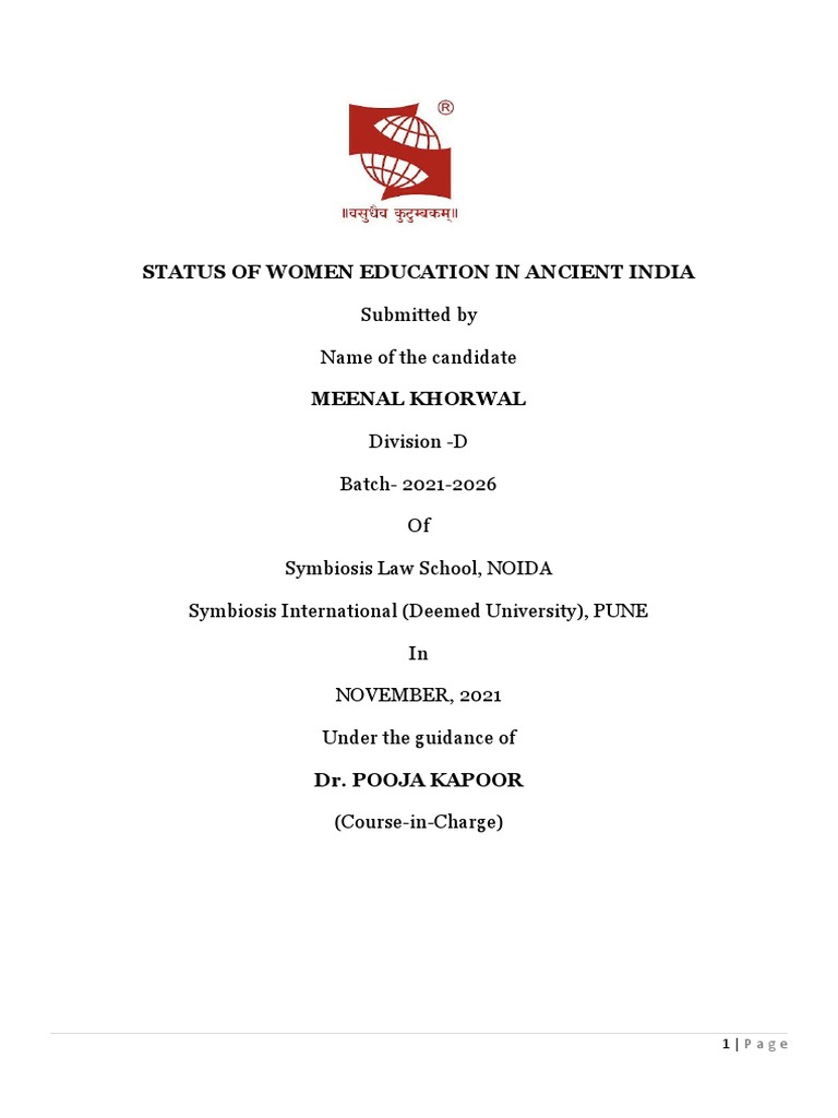 Status of Women Education in Ancient India | PDF | Vedas | Female Education