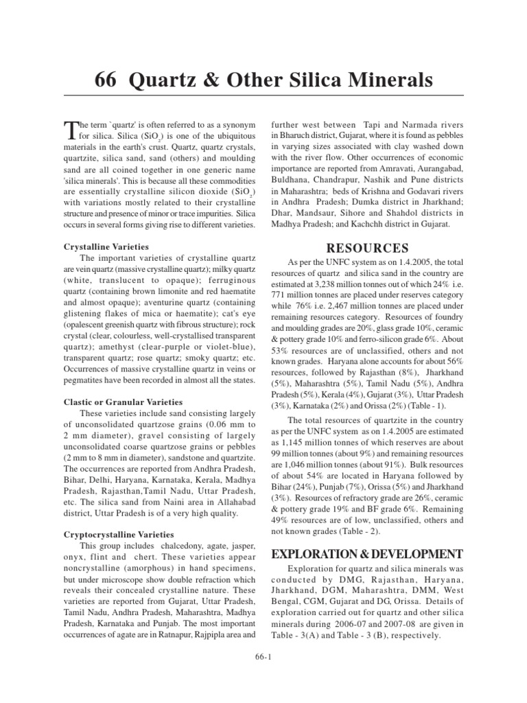 Quartz and Silica Minerals in India | PDF | Silicon Dioxide | Quartz