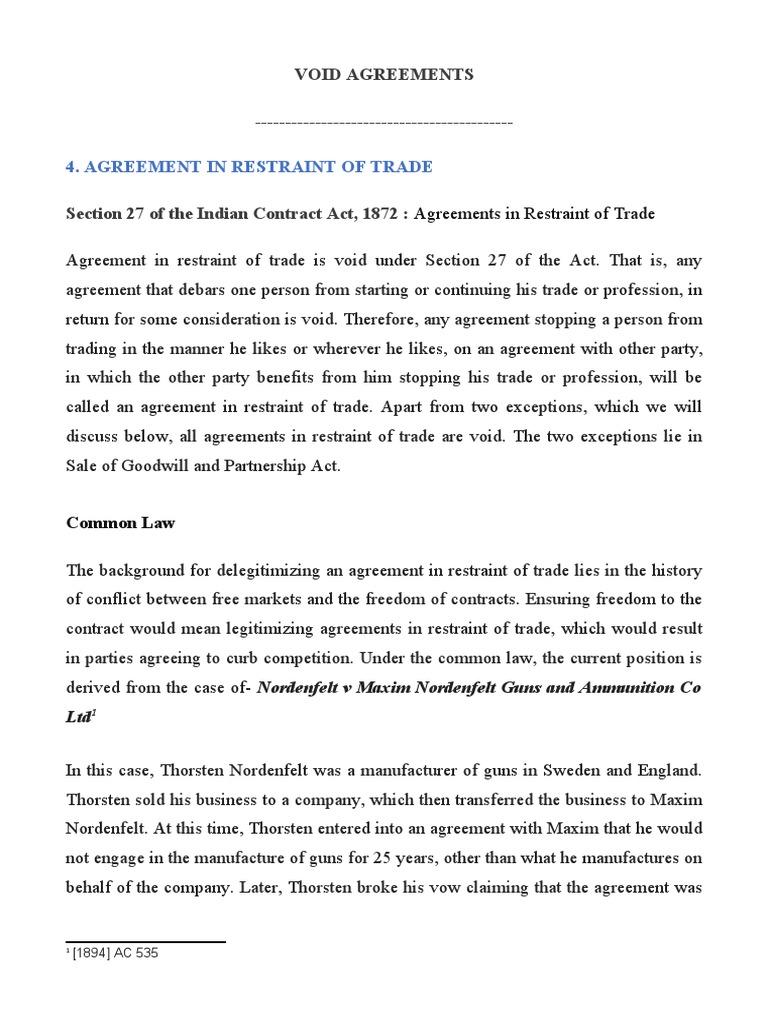 Agreements in Restraint of Trade and Legal Proceedings Under Indian ...