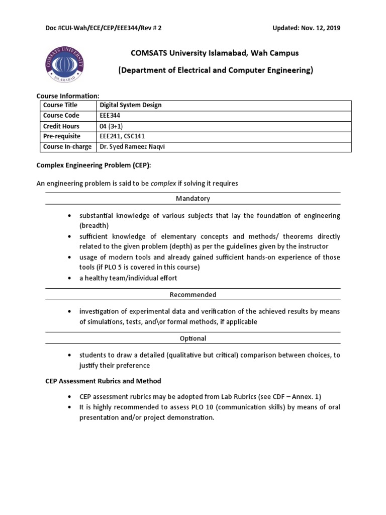 COMSATS University Islamabad, Wah Campus (Department of Electrical and Computer Engineering ...