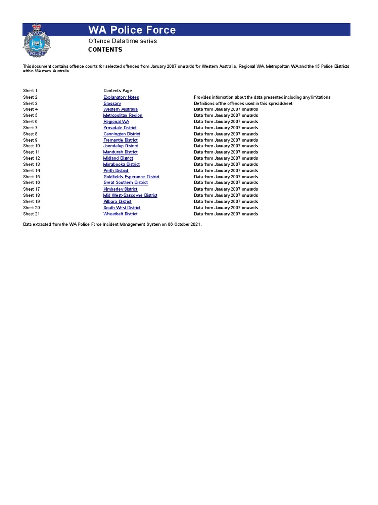 WA Crime Statistics Overview 2007-Present | PDF | Theft | Assault