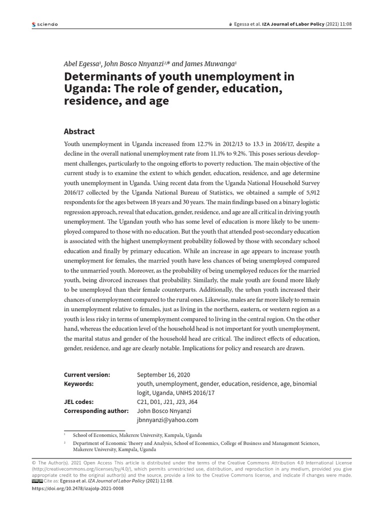 Determinants of Youth Unemployment in Uganda The R | PDF | Logistic ...