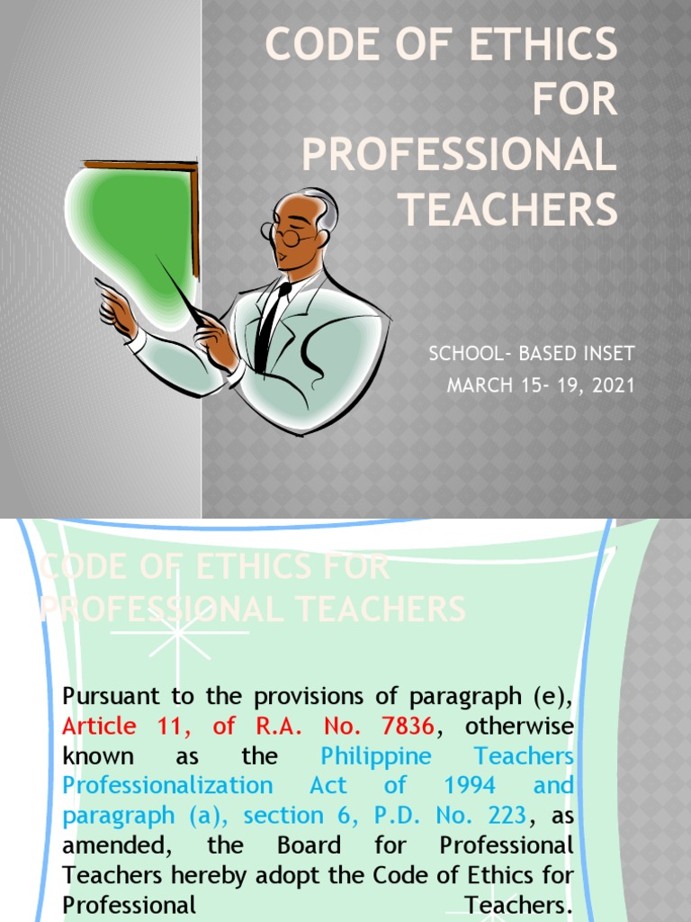 Code of Ethics For Professional Teachers | PDF | Teachers | Social ...