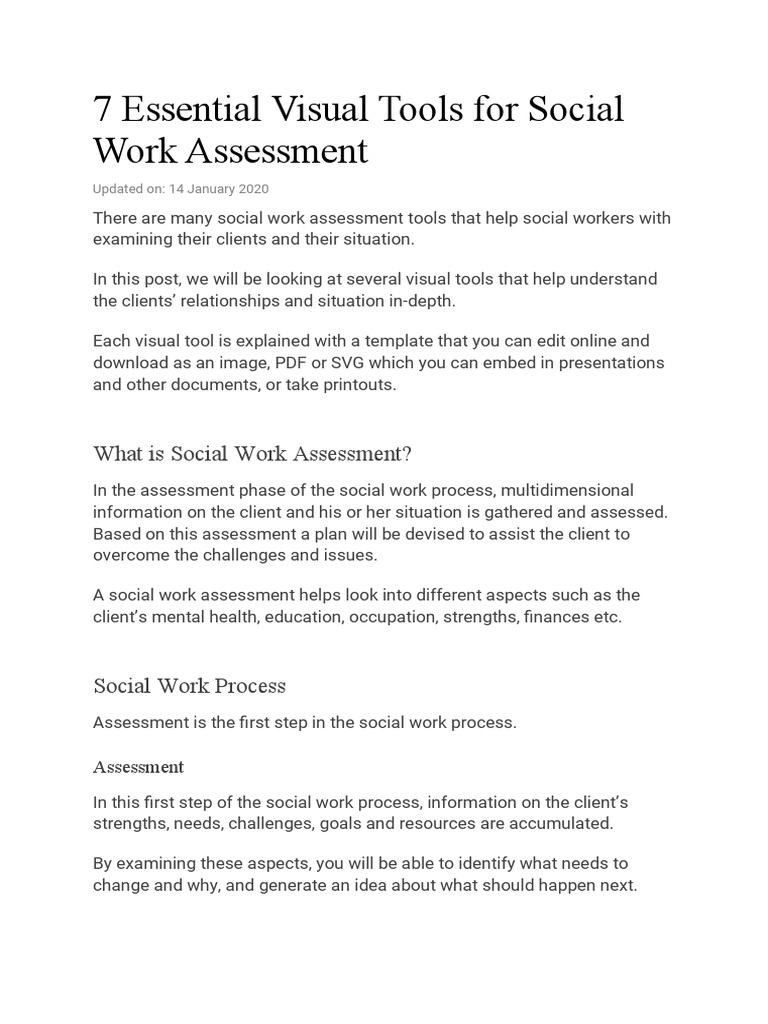 Visual Tools for Social Work Assessment | PDF | Social Work | Swot Analysis