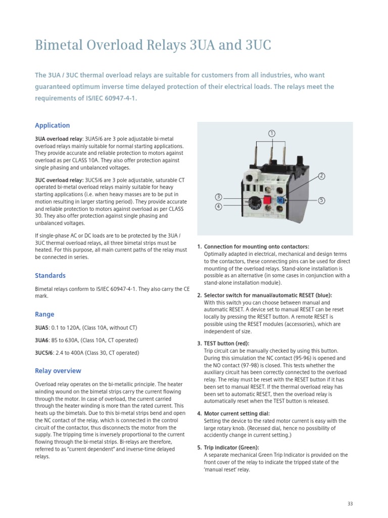 Bimetal Overload Relays 3UA and 3UC: Application | PDF | Relay ...
