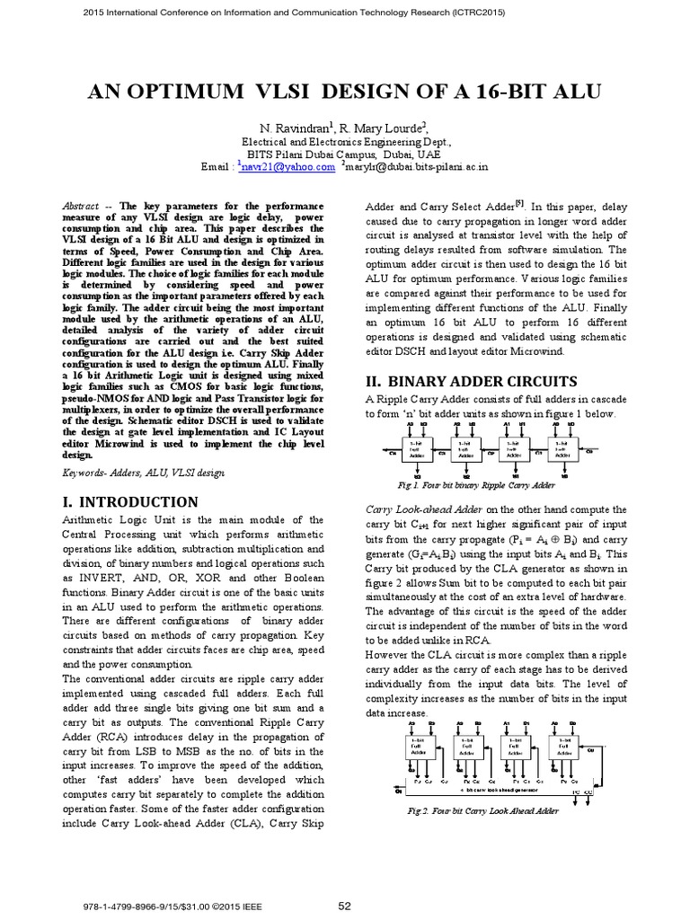 An Optimum Vlsi Design of A 16 6-Bit Alu: Ii. Binary Adder R Circuits ...