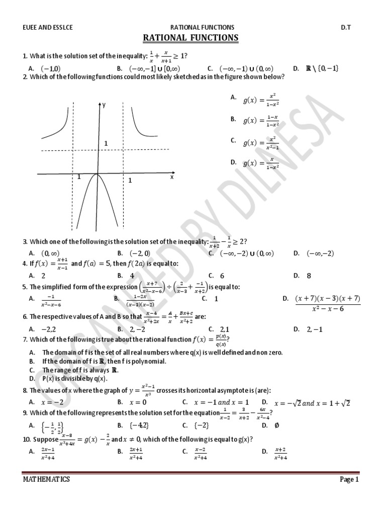 EUEE Rational Function | PDF | Asymptote | Mathematics