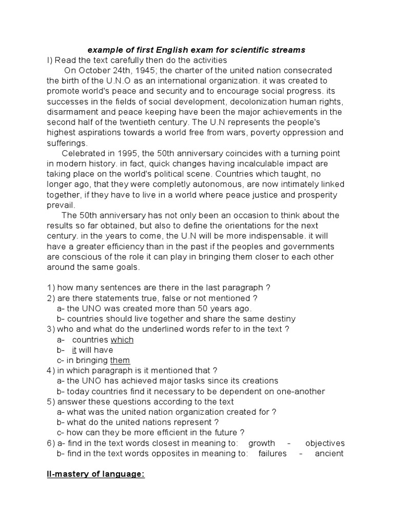 UN exam highlights organization's role in global progress | PDF ...