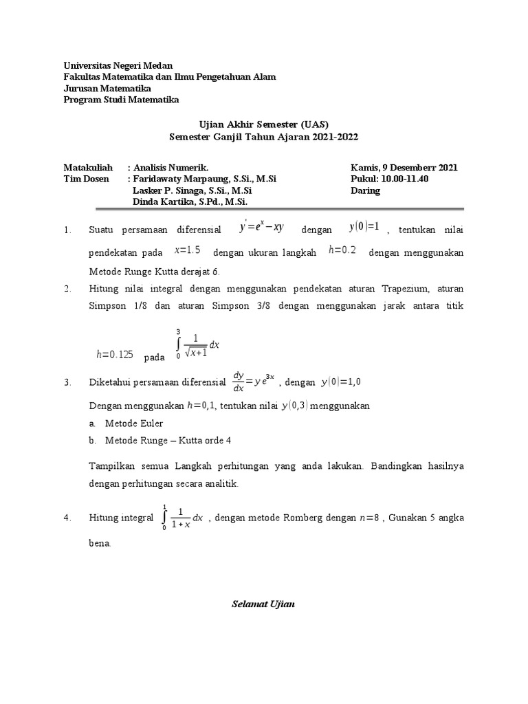 UAS Analisis Numerik | PDF | Metode & Bahan Ajar