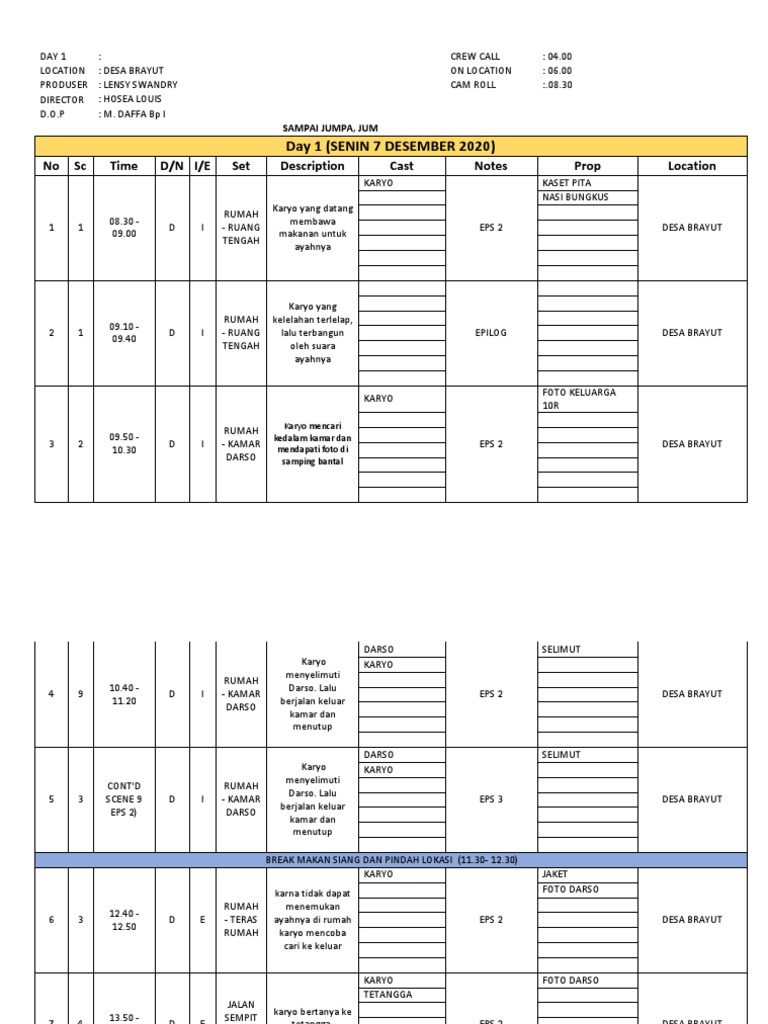 Contoh Shooting Schedule | PDF