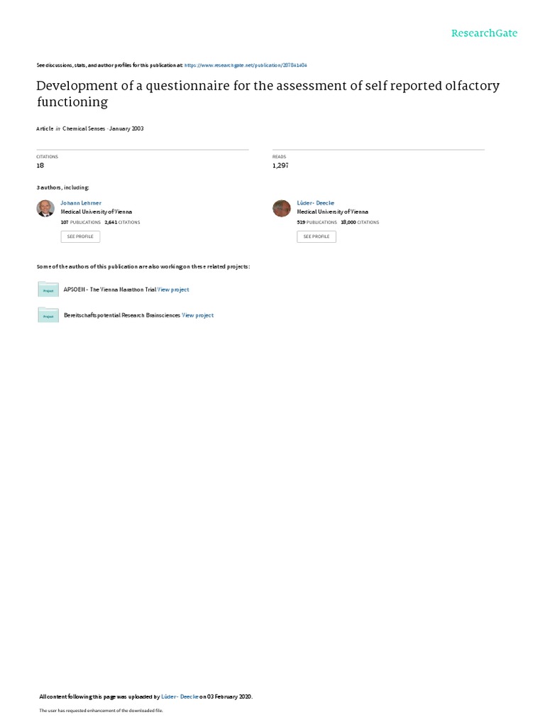 Olfactory Questionnaire | PDF | Olfaction | Odor