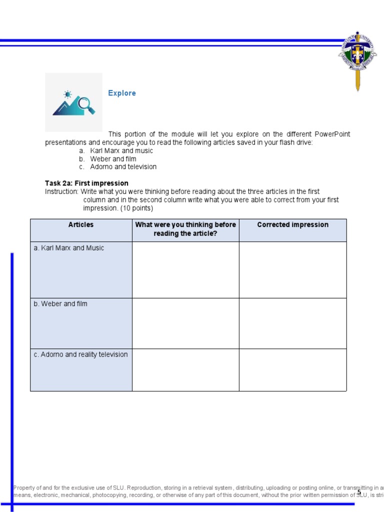 Explore: Task 2a: First Impression | PDF