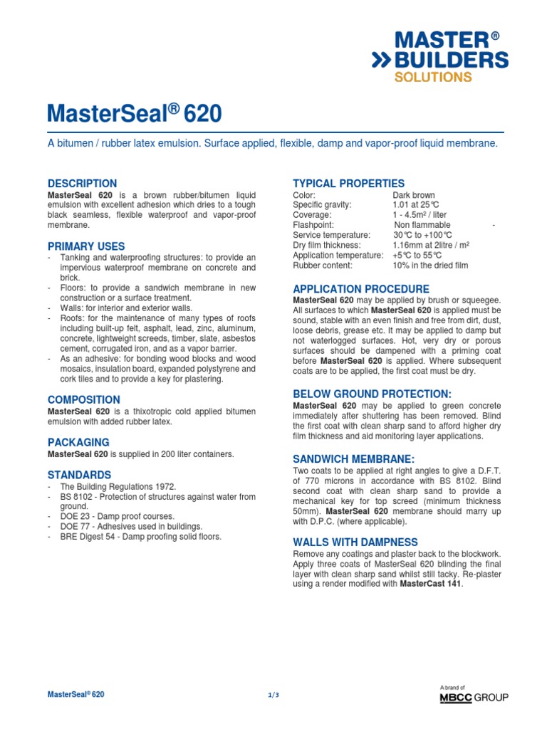 Masterseal 620 Tds | PDF | Roof | Asphalt