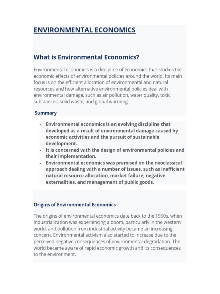 Environmental Economics | PDF | Economics | Cost–Benefit Analysis