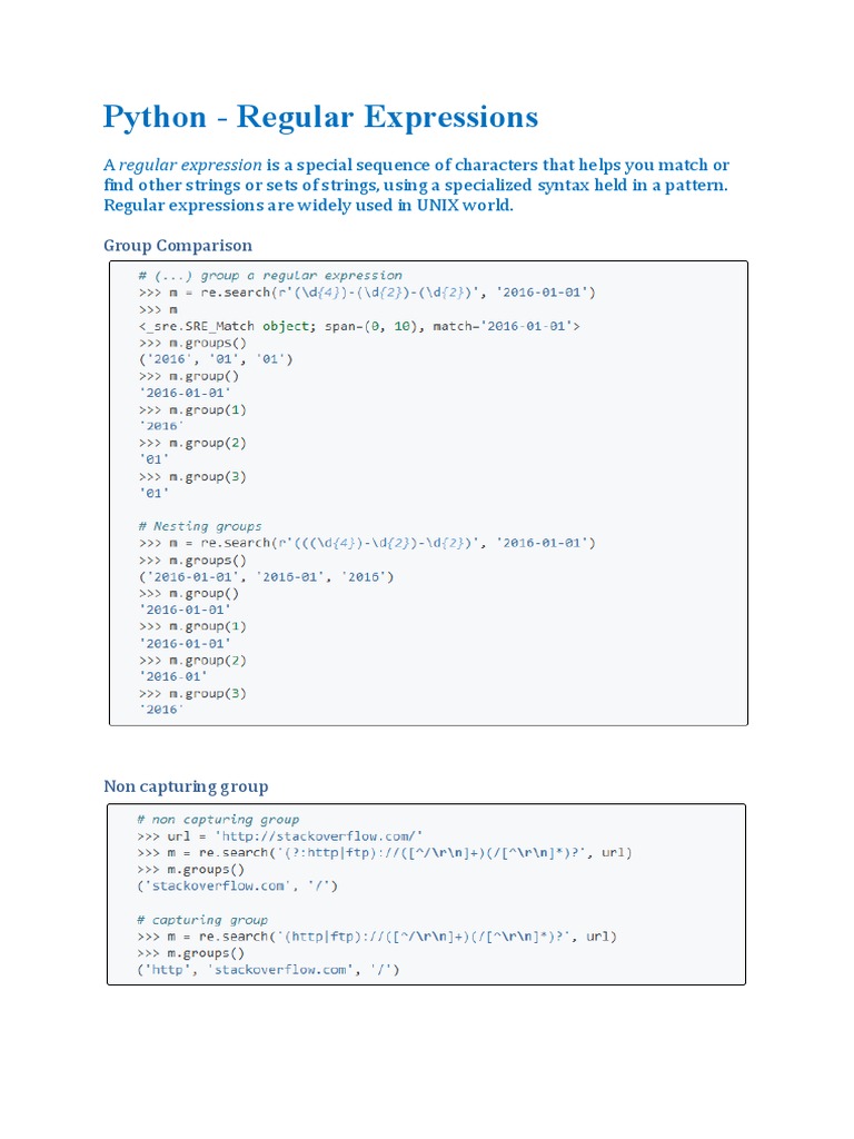Regular Expressions in Python (Short Overview) | PDF