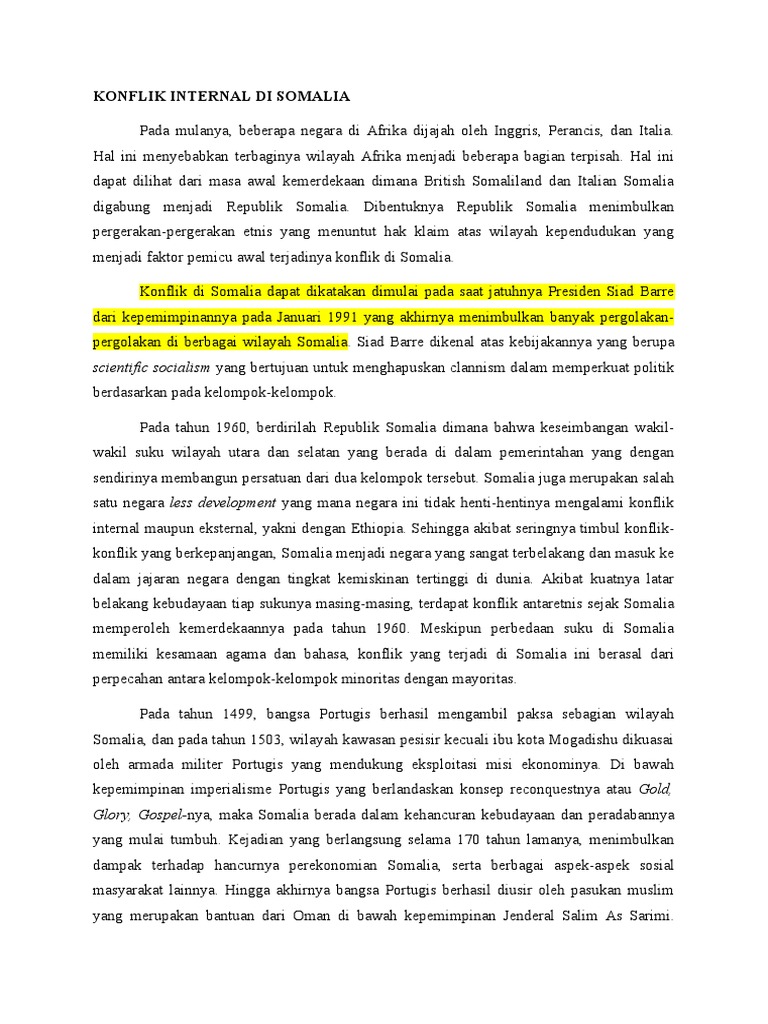 Konflik Internal dan Perang Saudara Somalia | PDF | Politik