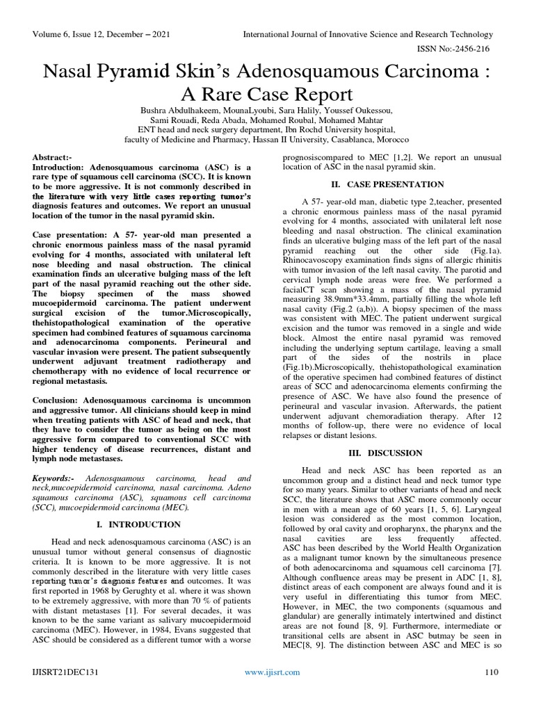 Nasal Pyramid Skin's Adenosquamous Carcinoma A Rare Case Report | PDF ...