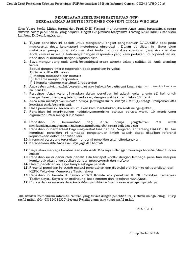 Simulasi Pengisian Informed Consent | PDF