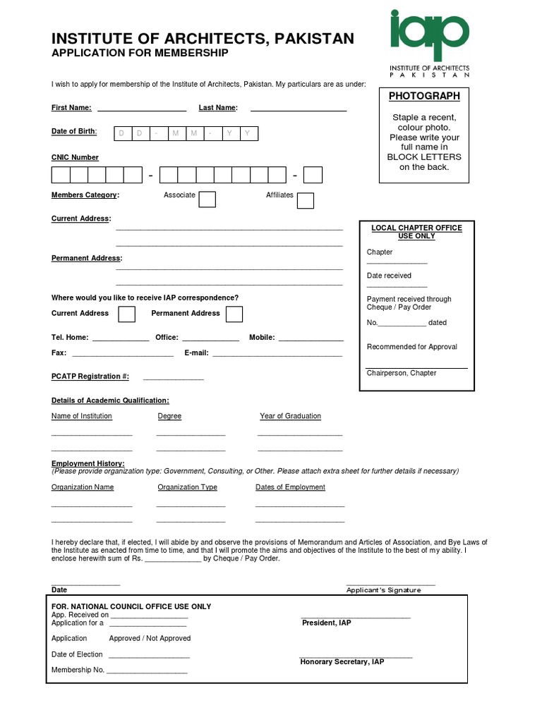 IAP Membership Form | PDF | Architect | Islamabad