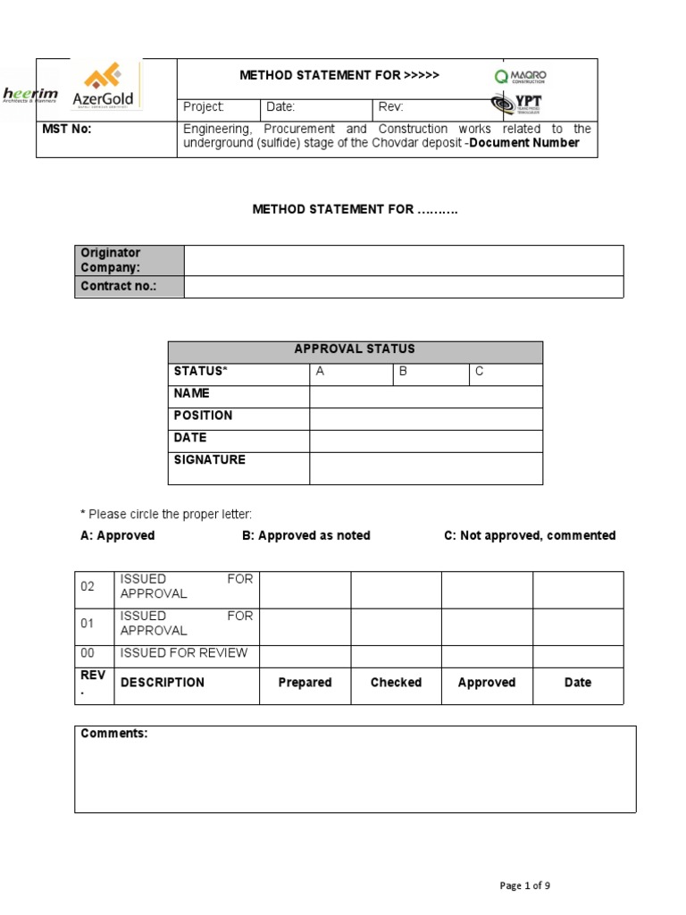 Attachment 12 - Method Statement Template | PDF | Engineering ...