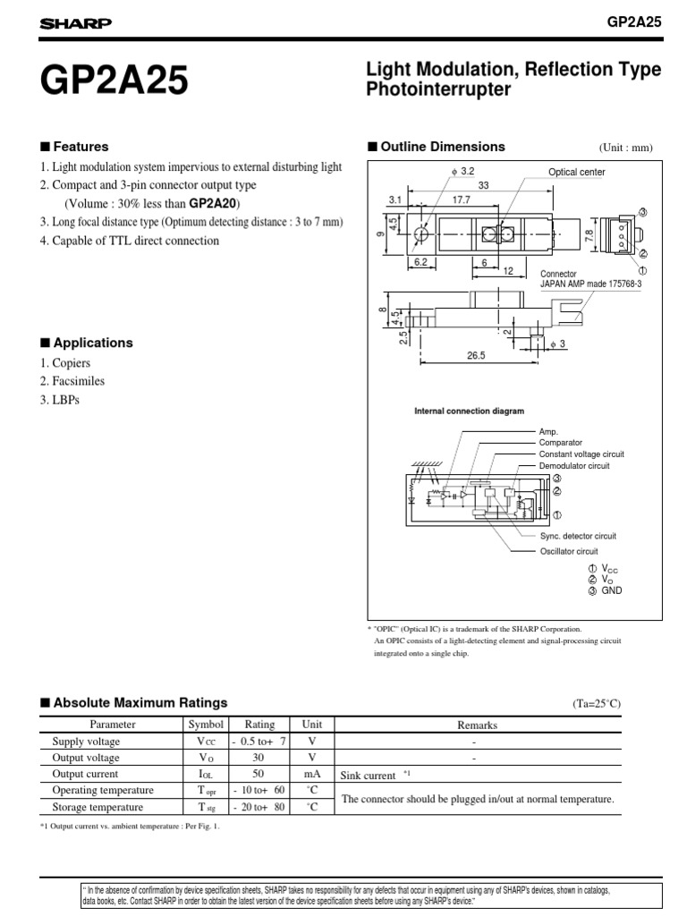 Light Modulation, Reflection Type Photointerrupter: Outline Dimensions ...