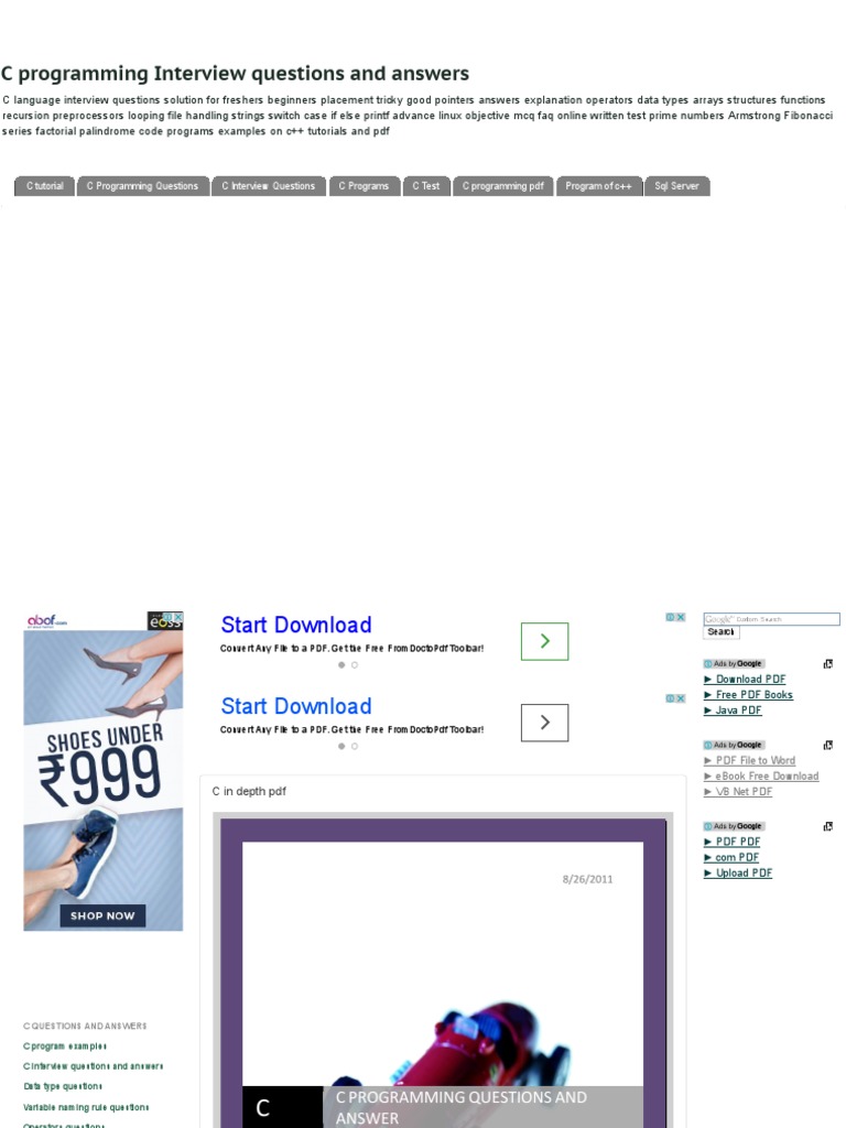 C Programming Interview Questions and Answers C in Depth PDF PDF Free ...