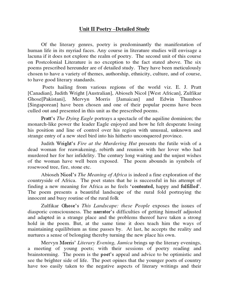 Unit II Poetry - Detailed Study | PDF | Poetry
