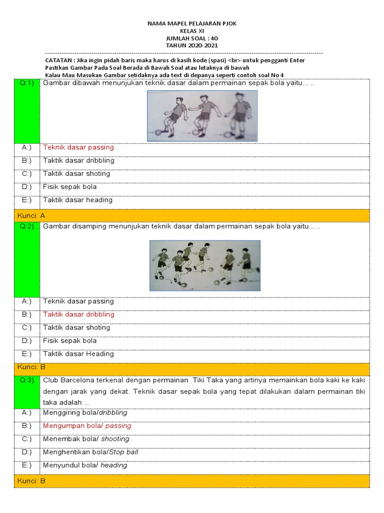 Template SOAL PJOK KLS 11 | PDF