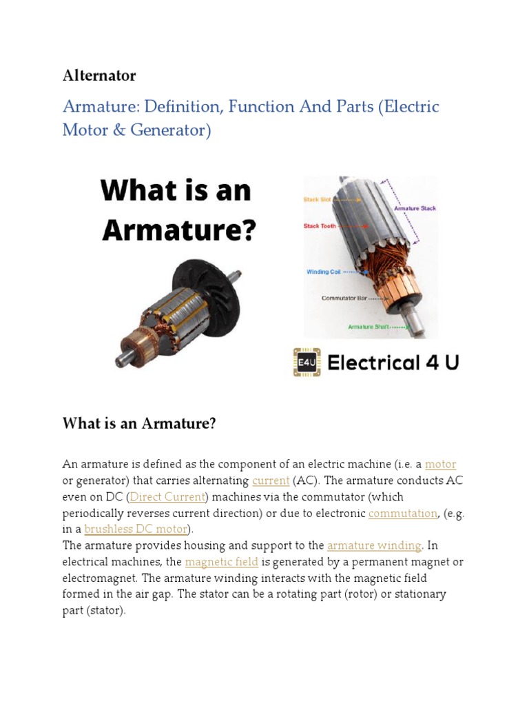 Armature: Definition, Function and Parts (Electric Motor & Generator) | PDF | Electric Motor ...