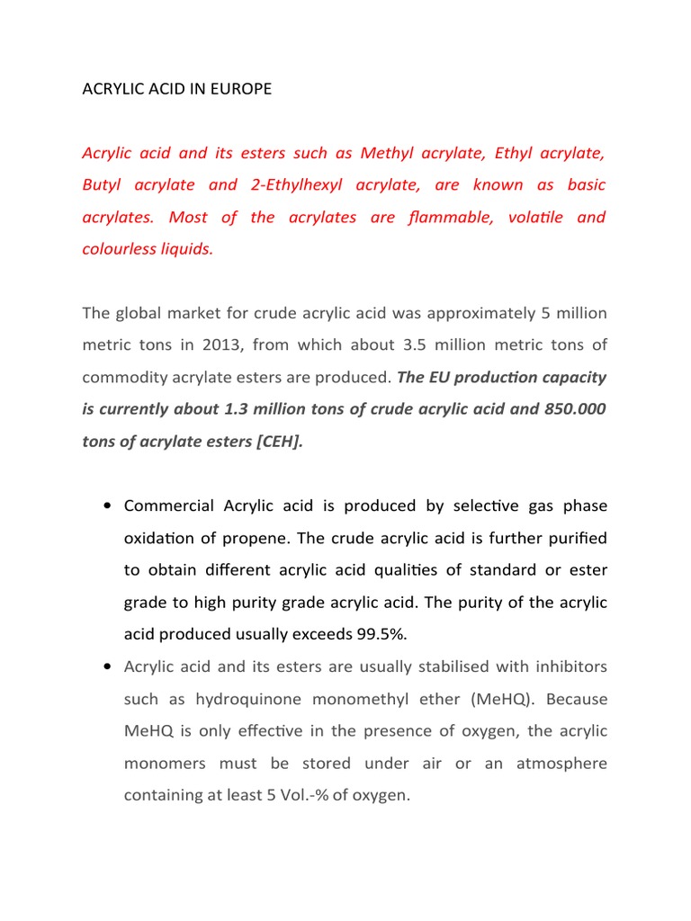 Acrylic Acid Production in Europe | PDF | Polymerization | Chemistry