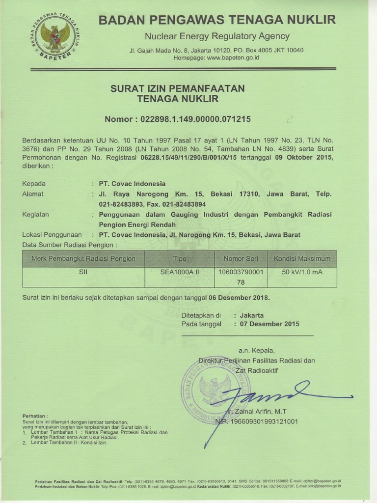 Ijin Bapeten (Exp. Dec 2018) | PDF