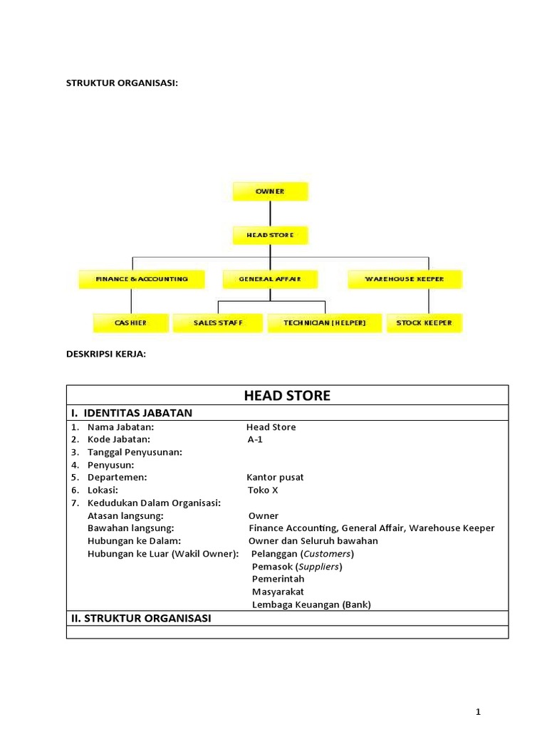 ORGANIZATIONAL STRUCTURE AND JOB DESCRIPTION | PDF