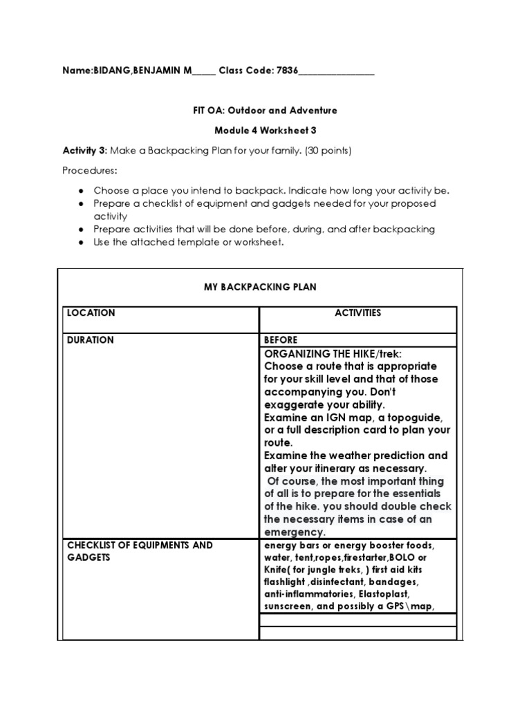 Module 4 Worksheet 3 | PDF | Hiking | Outdoor Recreation