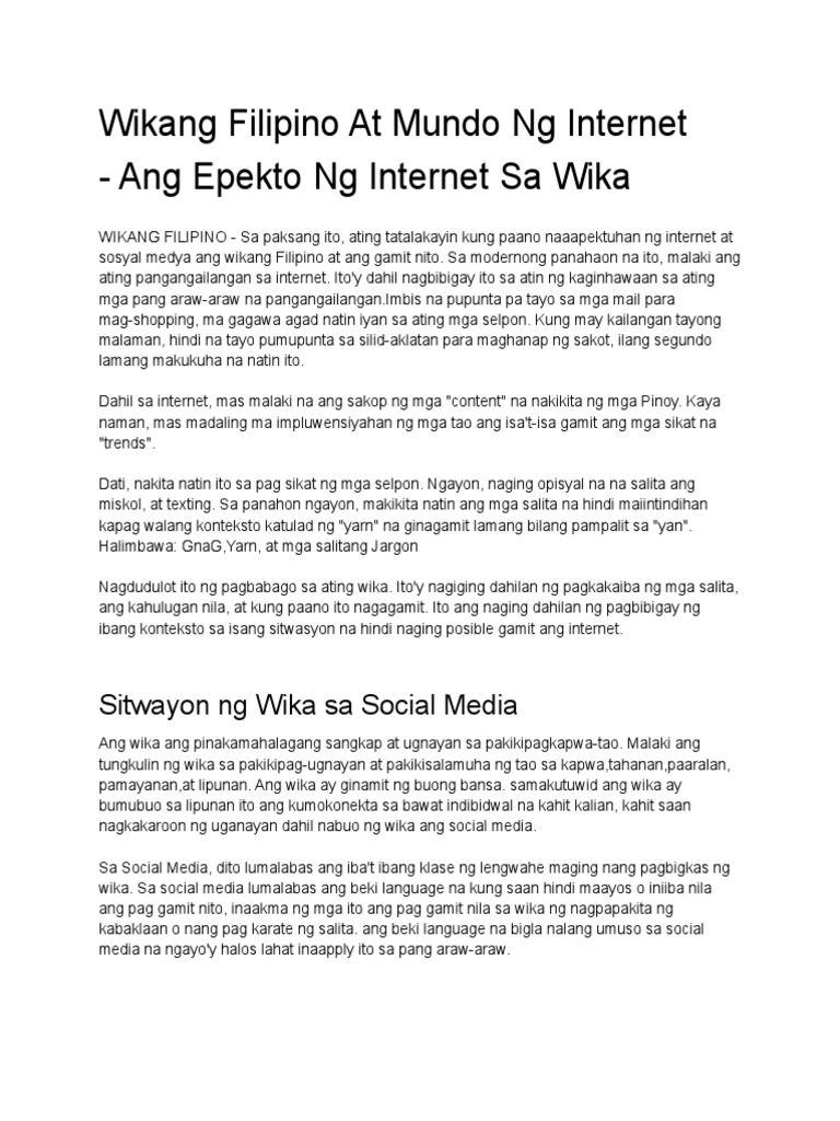 Ang Epekto NG Internet Sa Wika | PDF