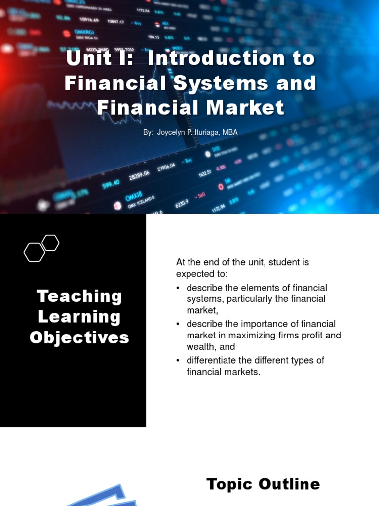 3 - Unit I - Introduction To Financial Systems and Financial Market ...
