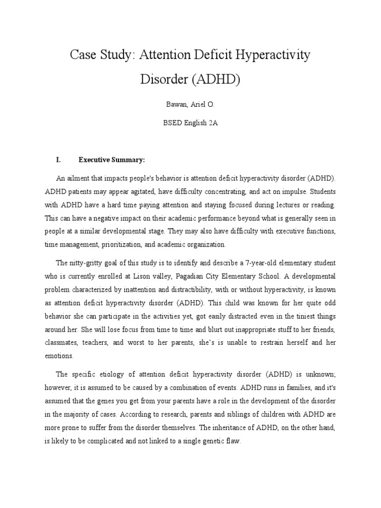 Case Study: Attention Deficit Hyperactivity Disorder (ADHD) : I ...