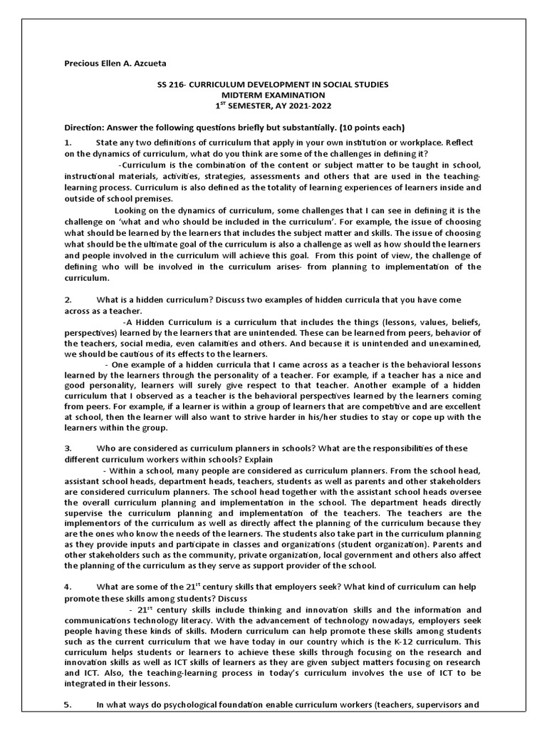 SS 216-Midterms-2021-Cgp | PDF | Curriculum | Educational Technology