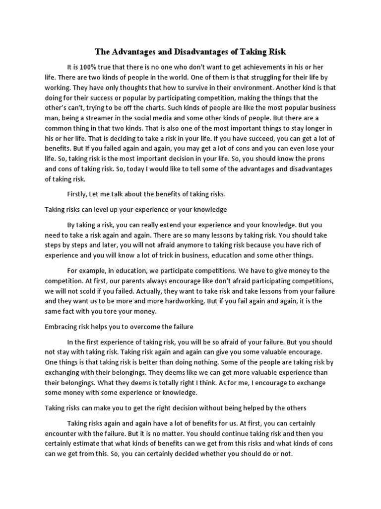 The Advantages and Disadvantages of Taking Risk | PDF | Risk
