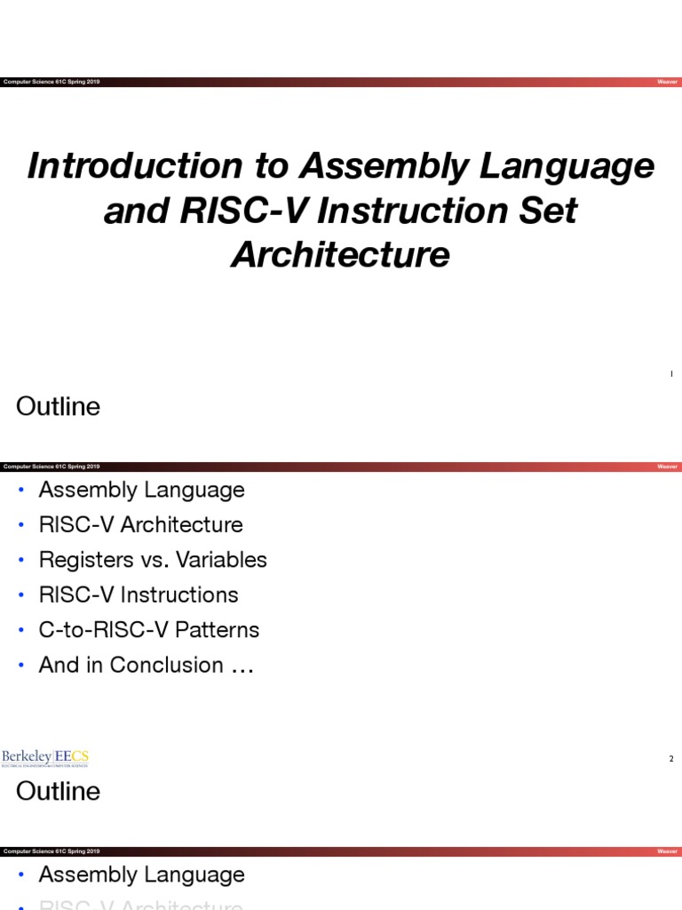 Introduction To Assembly Language and RISC-V Instruction Set Architecture | PDF | Assembly ...