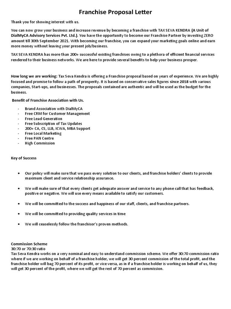 Franchise Proposal Letter | PDF | Franchising | Customer Relationship Management