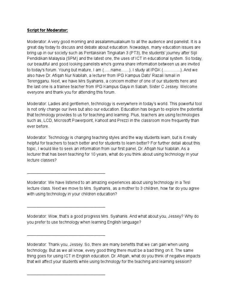 Forum Script For Moderator | PDF | Educational Technology | Plagiarism