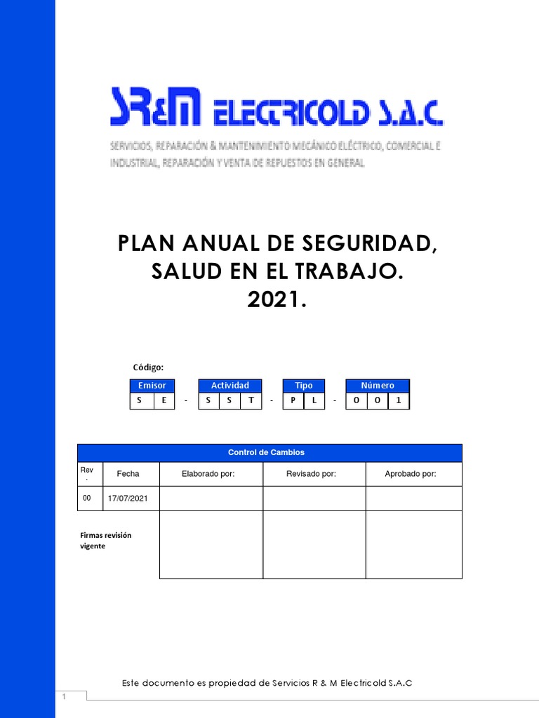 SE-SST-PL-001 Plan Anual de Seguridad y Salud en El Trabajo 2021 | PDF | Seguridad y salud ...