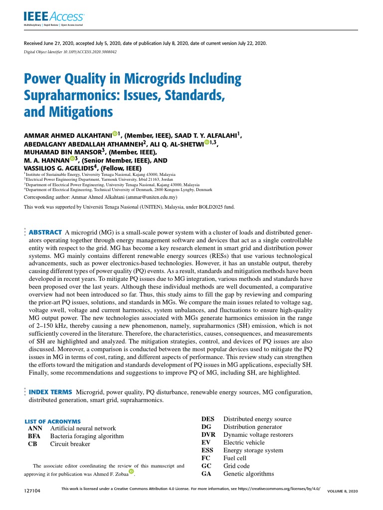 Power Quality in Microgrids Including Supraharmonics Issues Standards and Mitigations | PDF ...