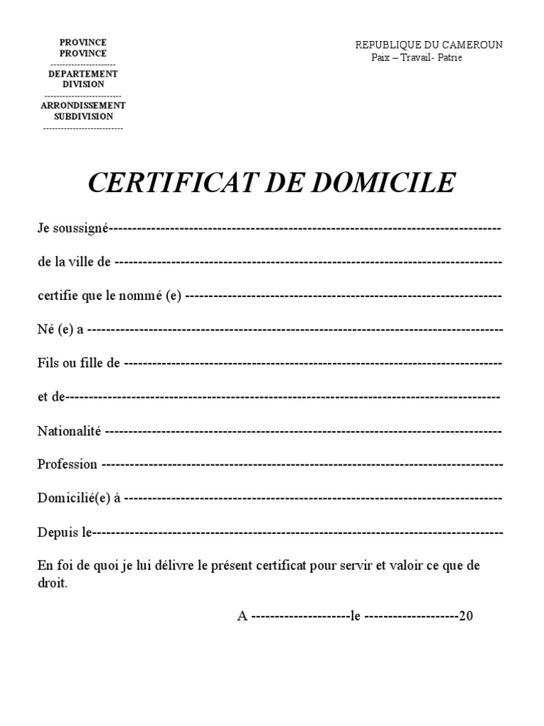 Certificat Domicile | PDF