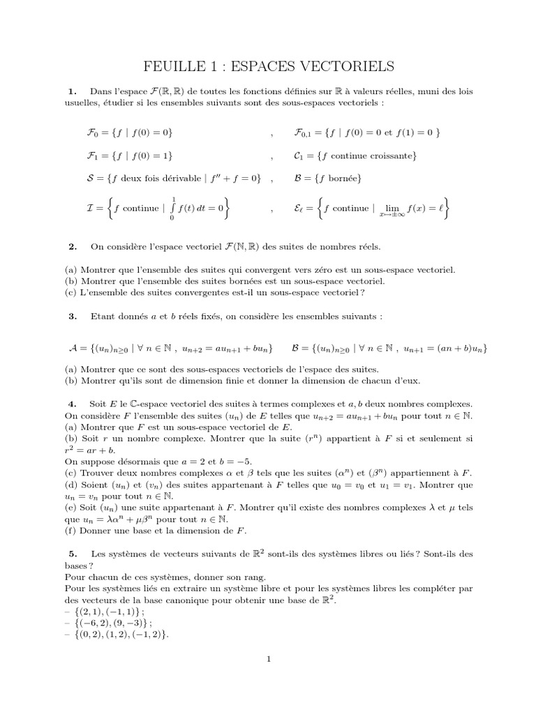 Espace Vectoriel | PDF | Espace vectoriel | Base (algèbre linéaire)